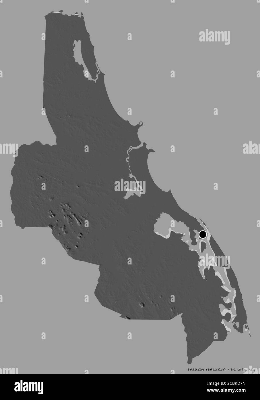 Shape of Batticaloa, district of Sri Lanka, with its capital isolated ...