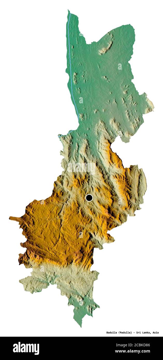 Shape of Badulla, district of Sri Lanka, with its capital isolated on ...