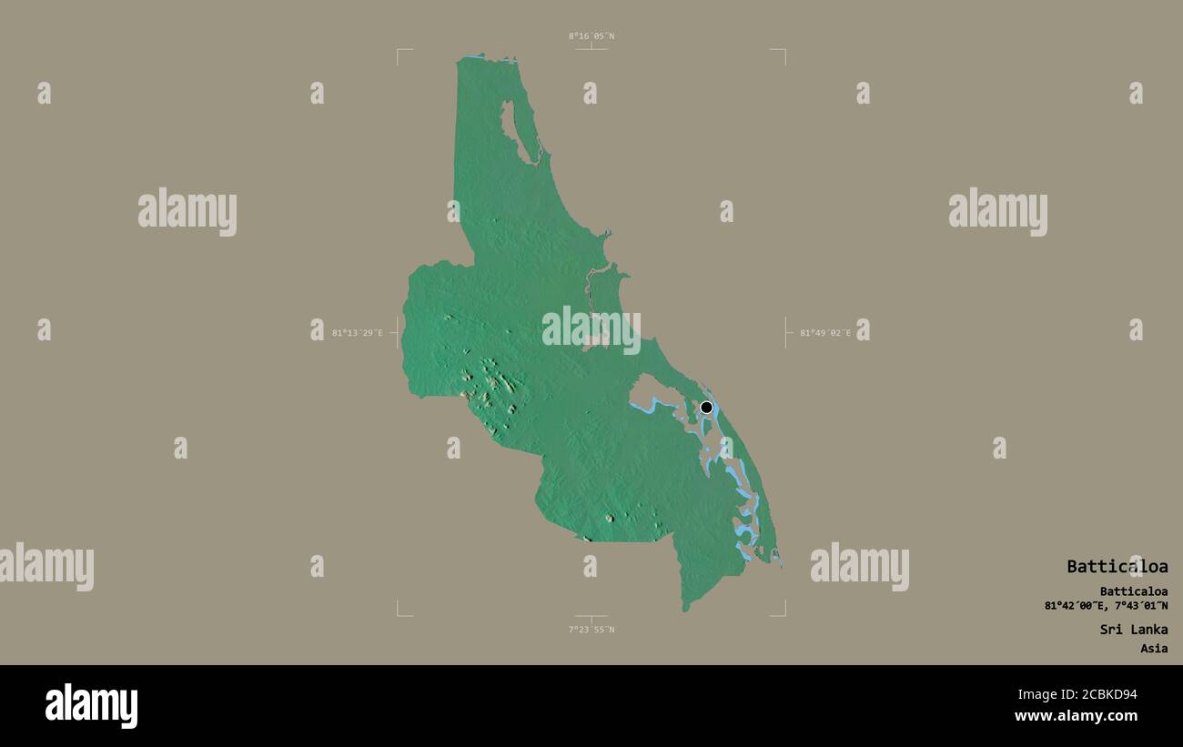 Area of Batticaloa, district of Sri Lanka, isolated on a solid ...