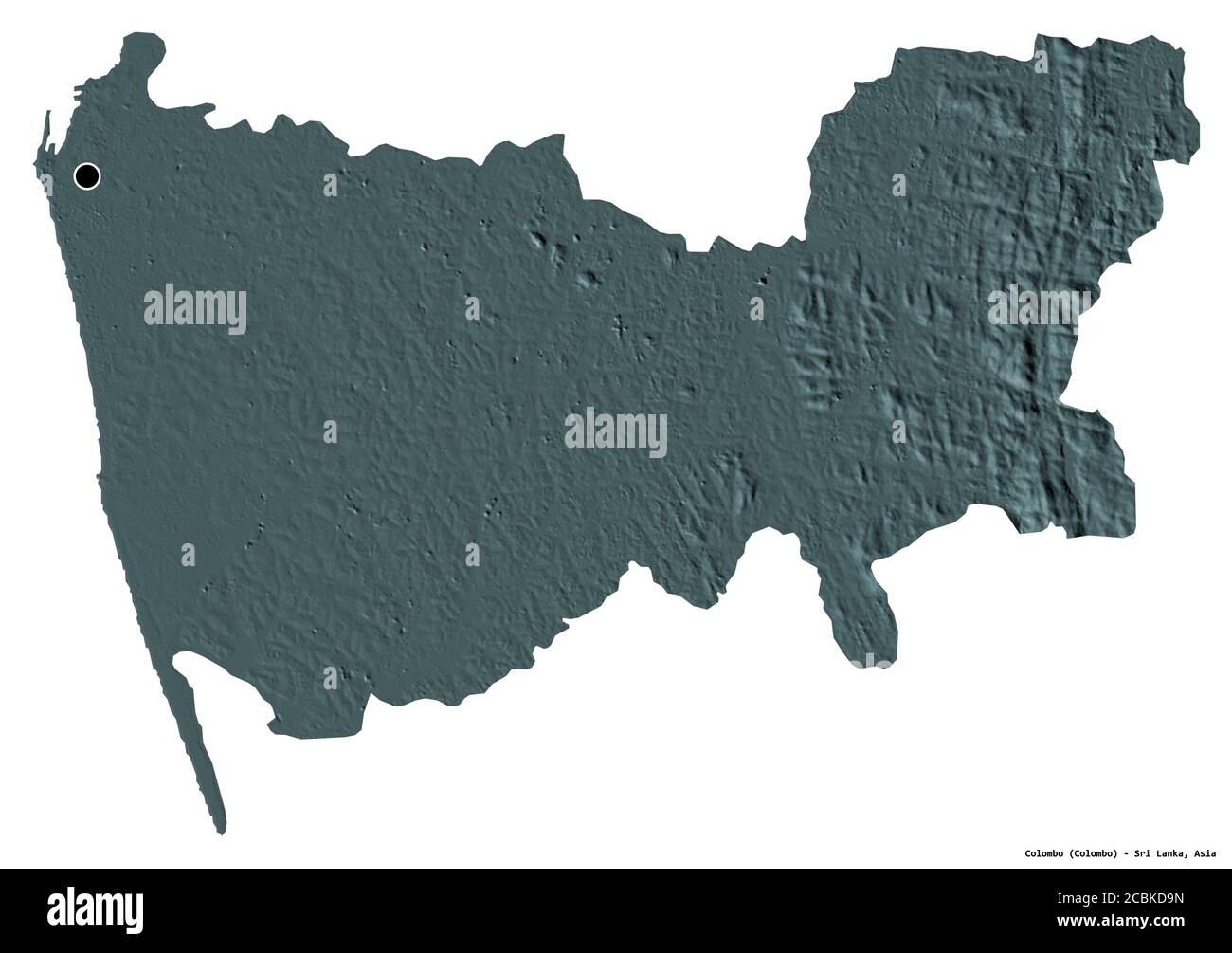 Shape of Colombo, district of Sri Lanka, with its capital isolated on ...