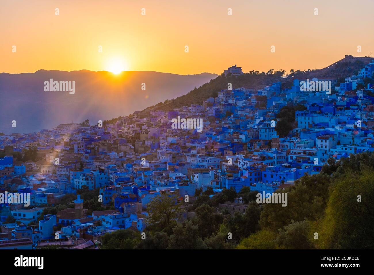 Beautiful Sunset Over The Cityscape Of Chefchaouen The Blue City Of