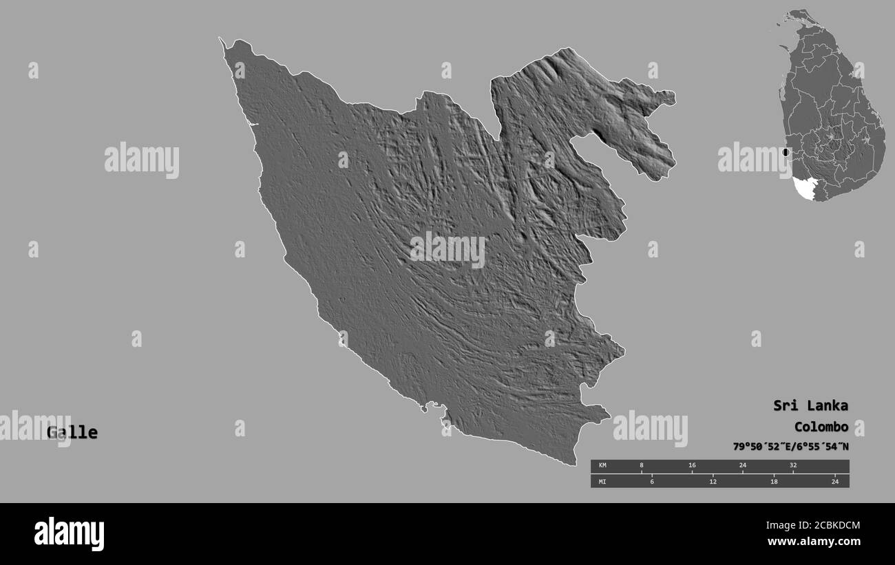 Shape of Galle, district of Sri Lanka, with its capital isolated on ...