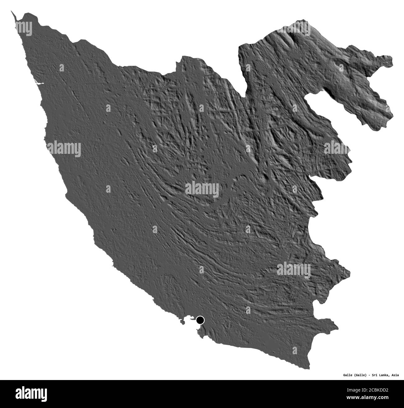 Shape of Galle, district of Sri Lanka, with its capital isolated on ...