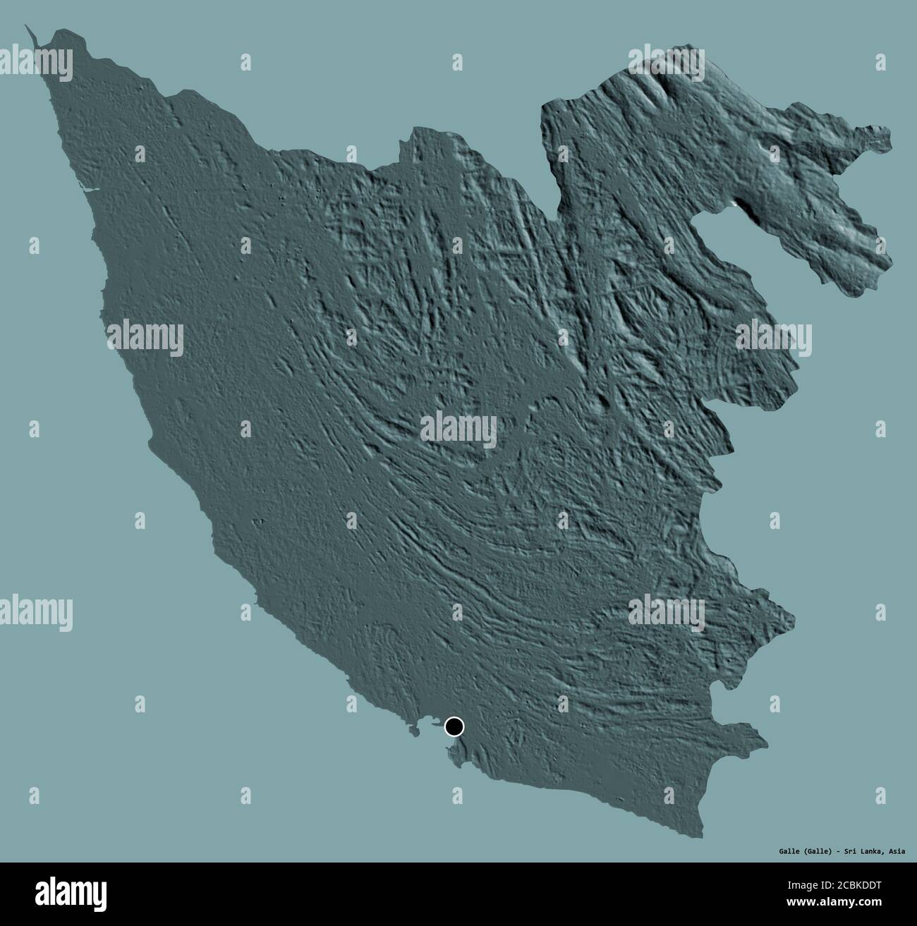 Shape of Galle, district of Sri Lanka, with its capital isolated on a ...