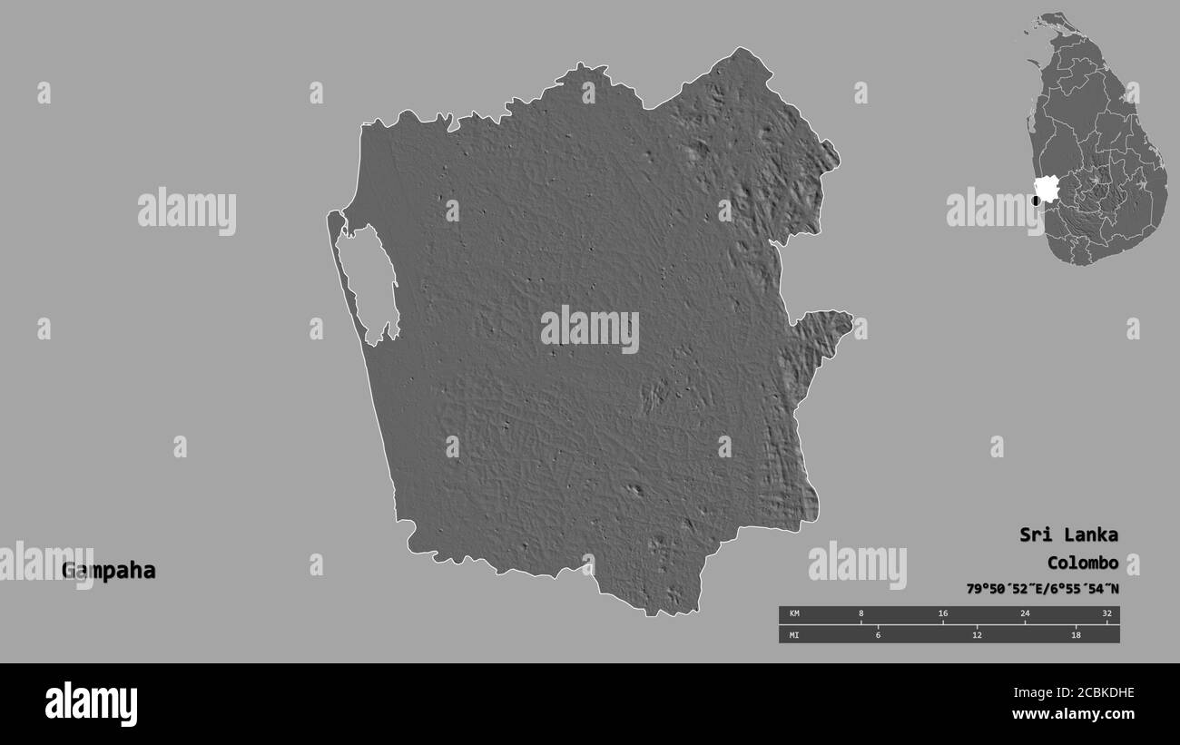 Shape of Gampaha, district of Sri Lanka, with its capital isolated on ...