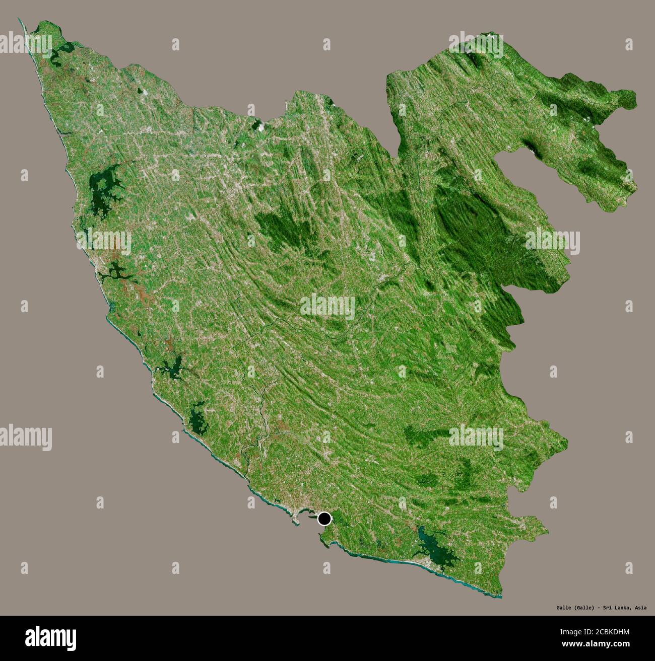 Shape of Galle, district of Sri Lanka, with its capital isolated on a ...