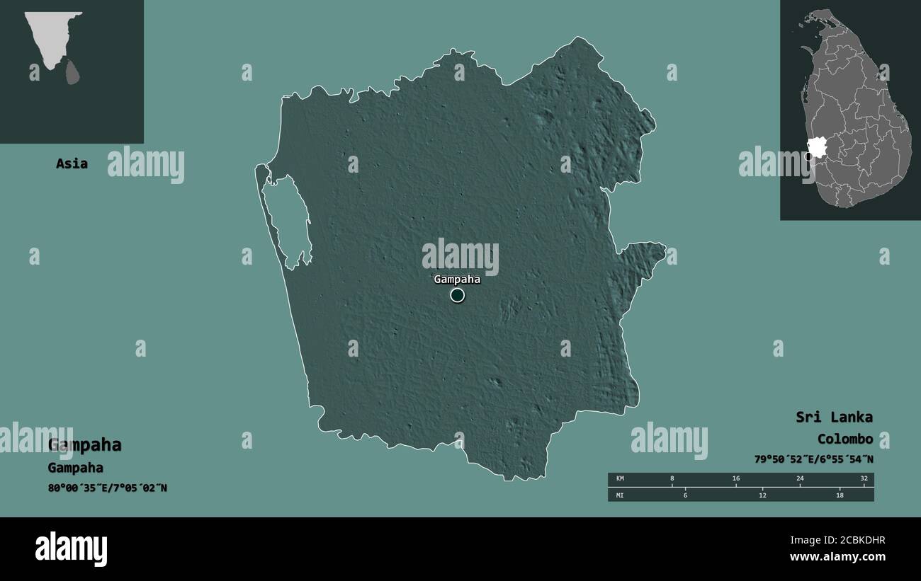 Shape of Gampaha, district of Sri Lanka, and its capital. Distance ...