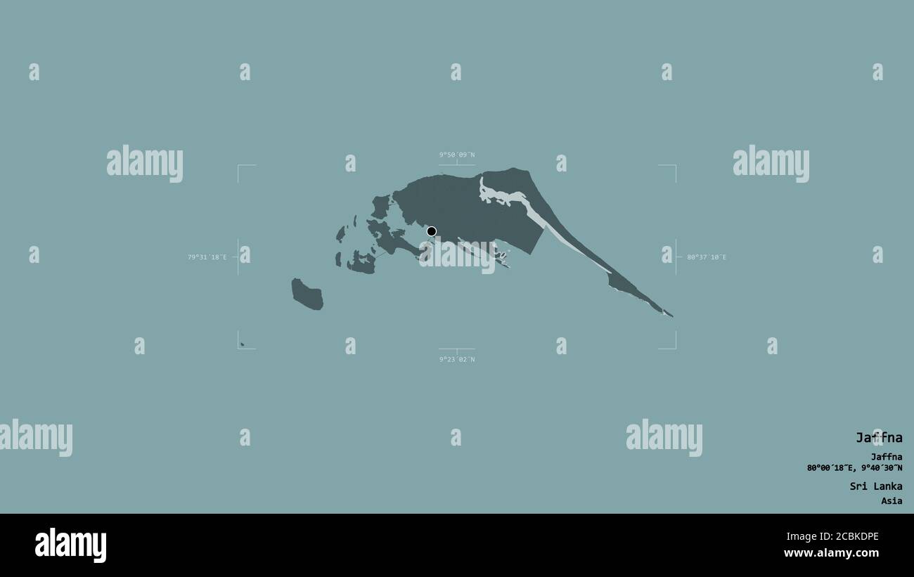 Area of Jaffna, district of Sri Lanka, isolated on a solid background ...