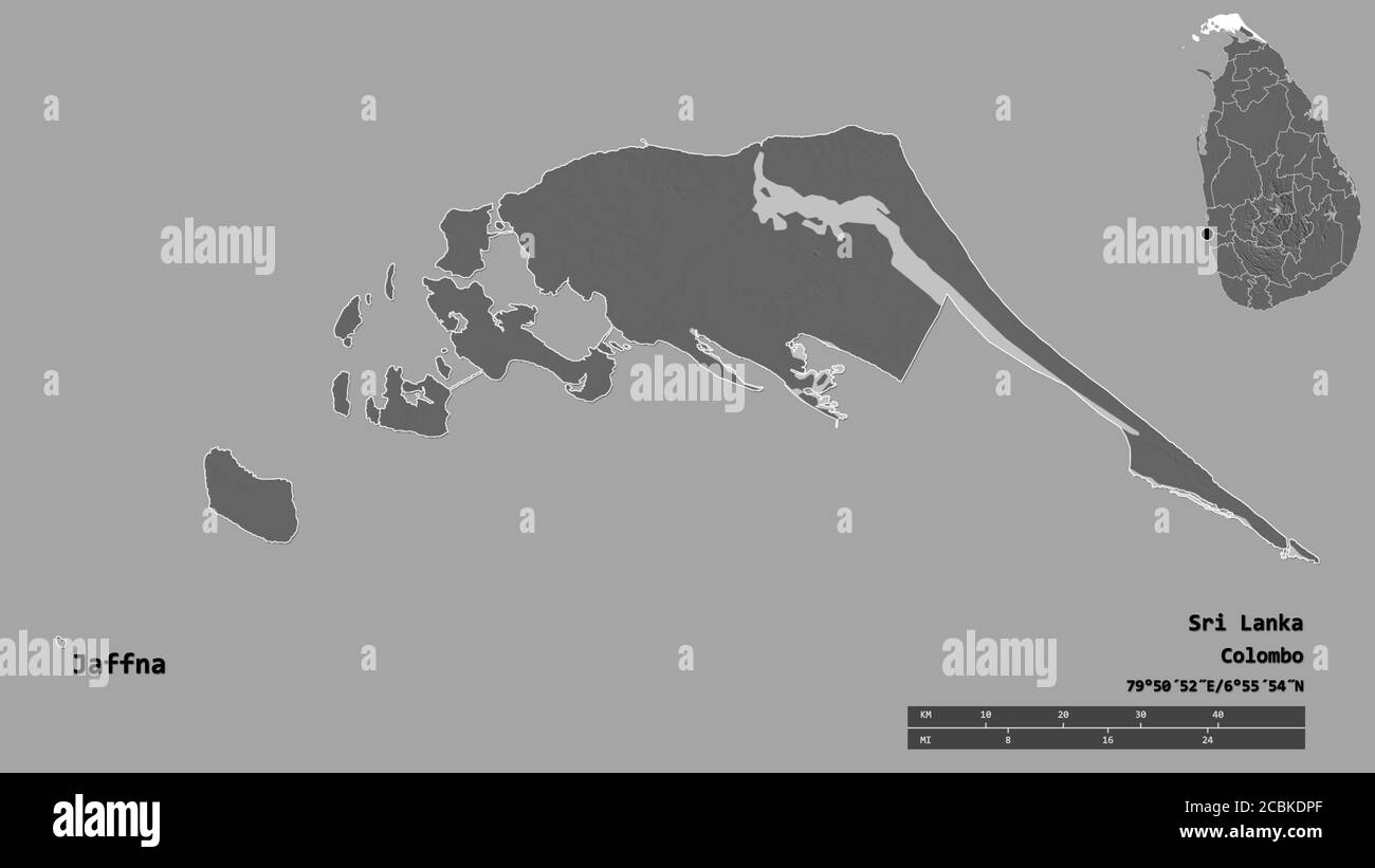 Shape of Jaffna, district of Sri Lanka, with its capital isolated on ...