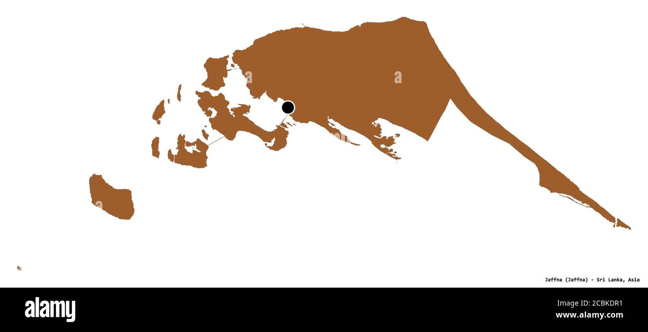 Shape of Jaffna, district of Sri Lanka, with its capital isolated on ...