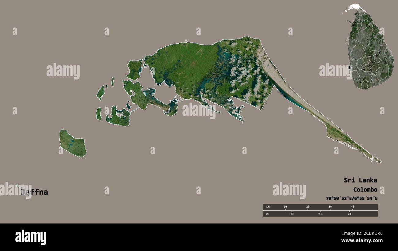 Shape of Jaffna, district of Sri Lanka, with its capital isolated on ...