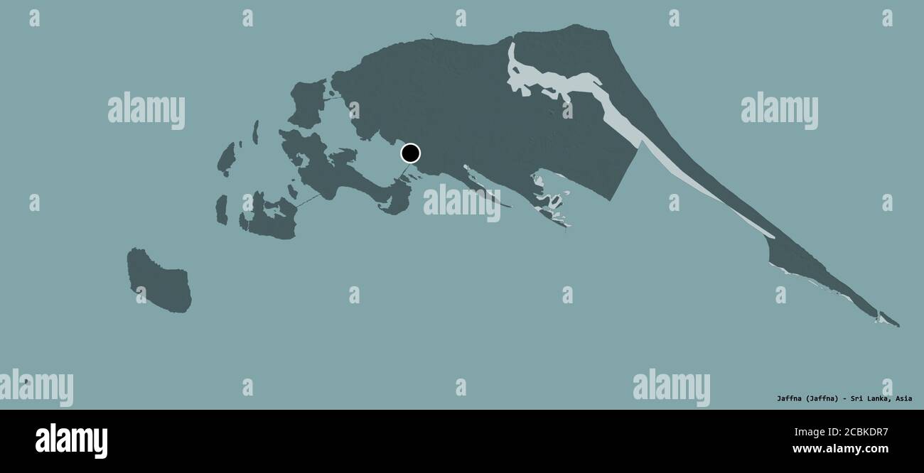 Shape of Jaffna, district of Sri Lanka, with its capital isolated on a ...