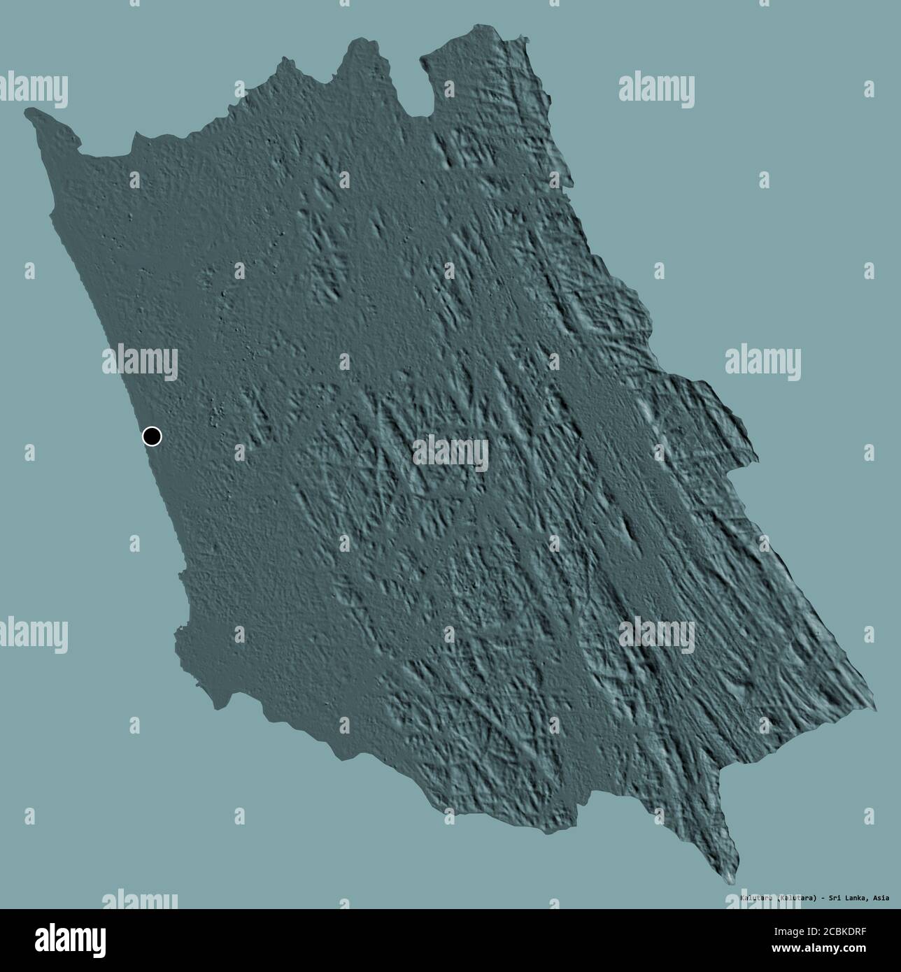 Shape of Kalutara, district of Sri Lanka, with its capital isolated on ...