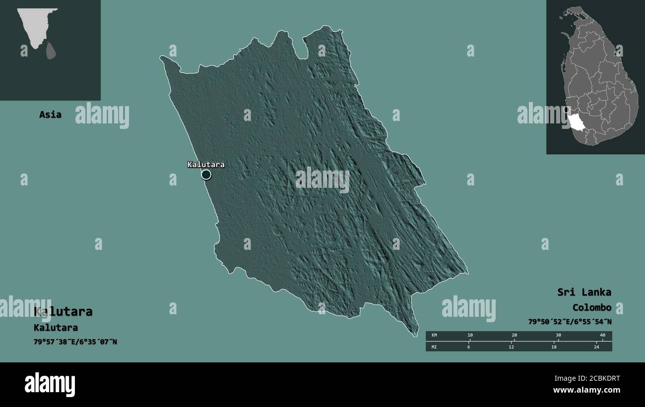 Shape of Kalutara, district of Sri Lanka, and its capital. Distance ...