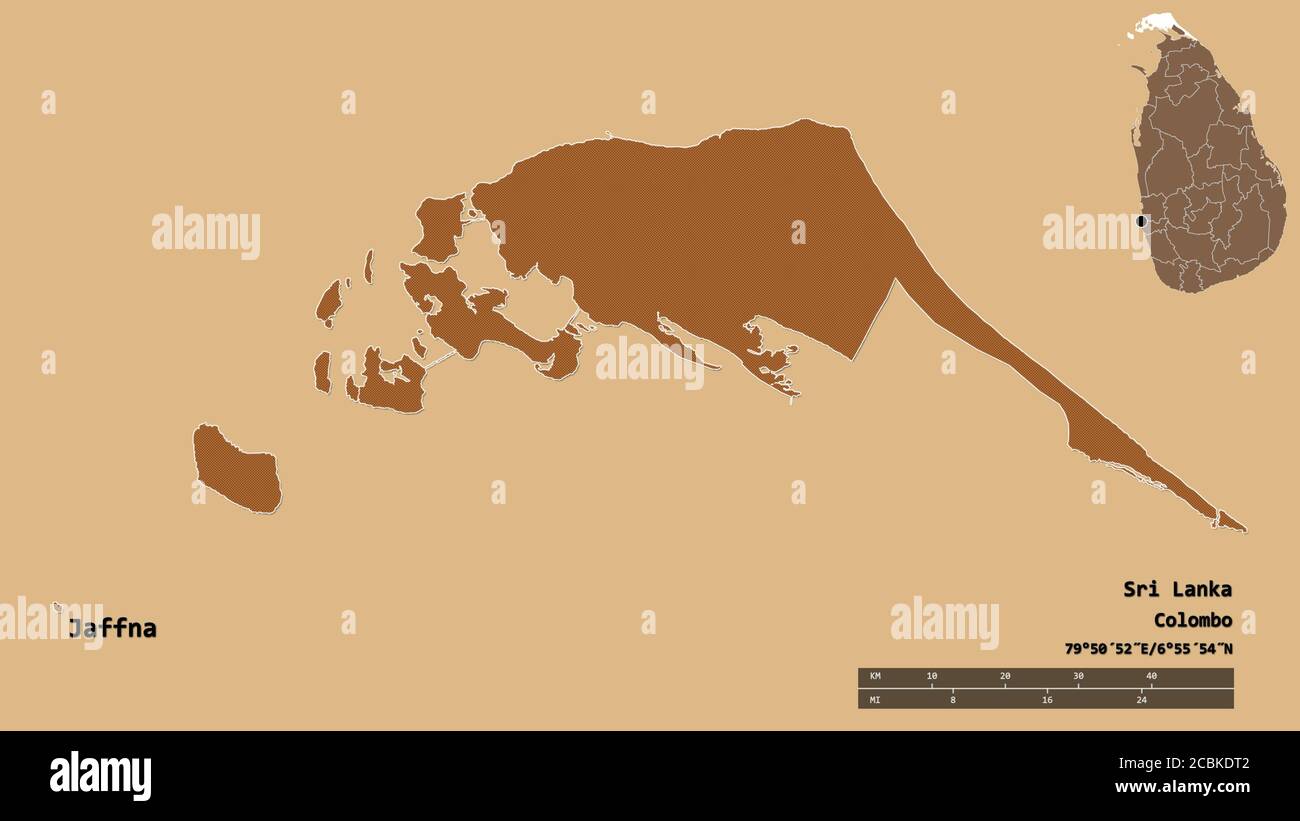 Shape of Jaffna, district of Sri Lanka, with its capital isolated on ...