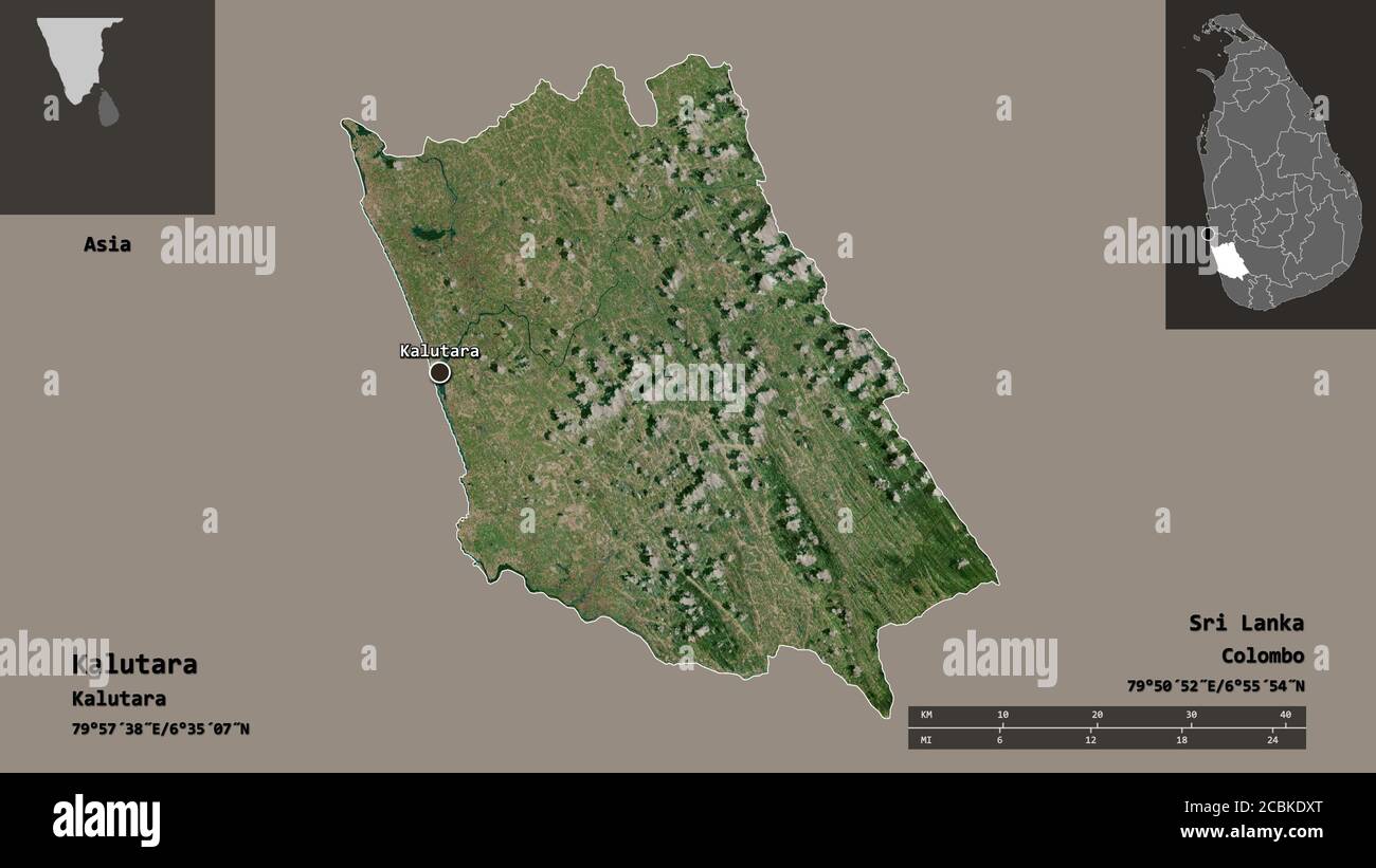 Shape of Kalutara, district of Sri Lanka, and its capital. Distance ...