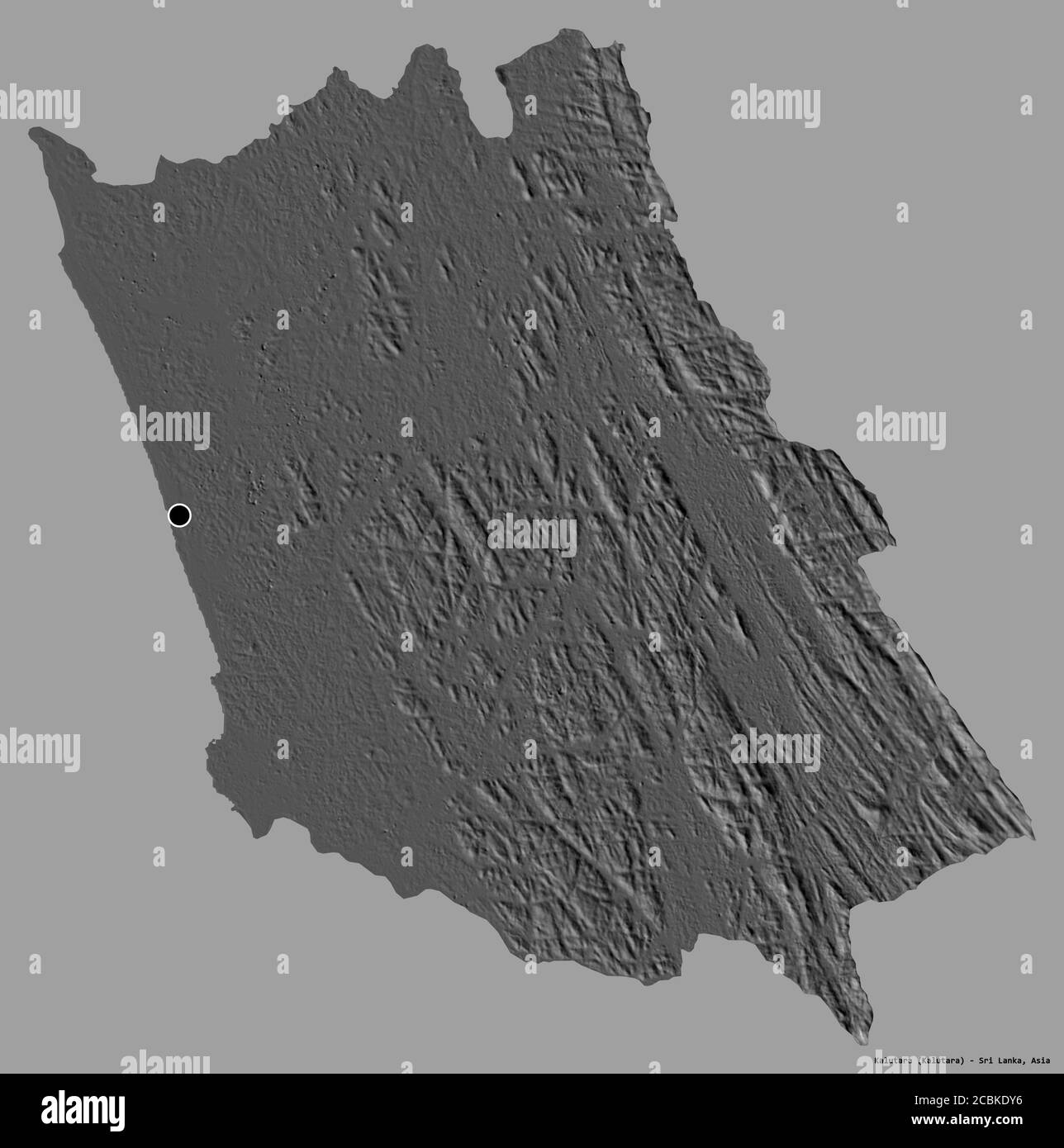 Shape of Kalutara, district of Sri Lanka, with its capital isolated on ...