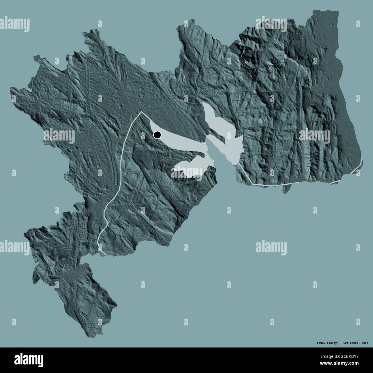 Shape of Kandy, district of Sri Lanka, with its capital isolated on a ...