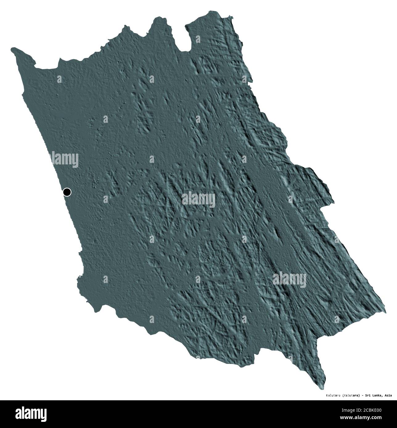 Shape of Kalutara, district of Sri Lanka, with its capital isolated on ...