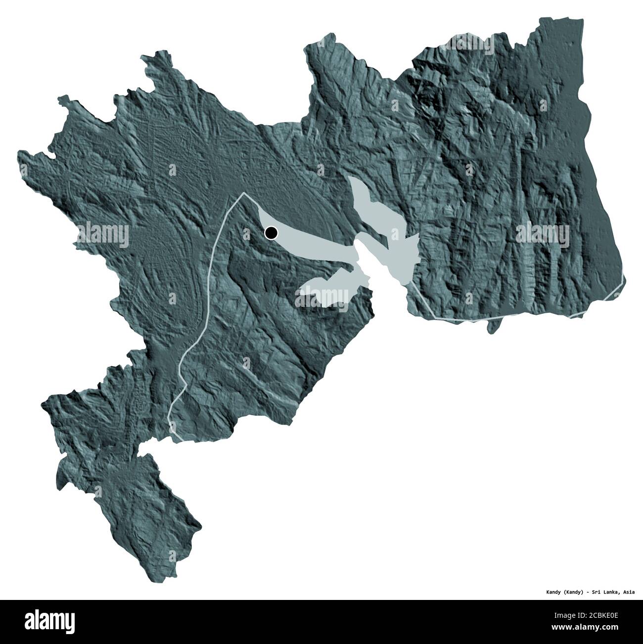 Shape of Kandy, district of Sri Lanka, with its capital isolated on ...