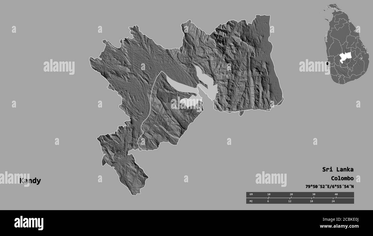 Shape of Kandy, district of Sri Lanka, with its capital isolated on ...