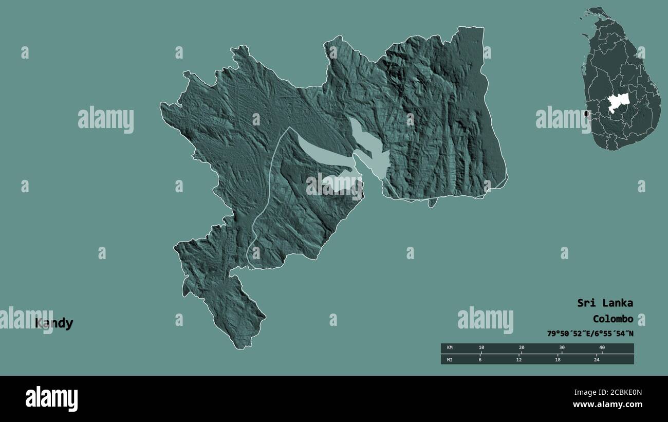 Shape of Kandy, district of Sri Lanka, with its capital isolated on ...