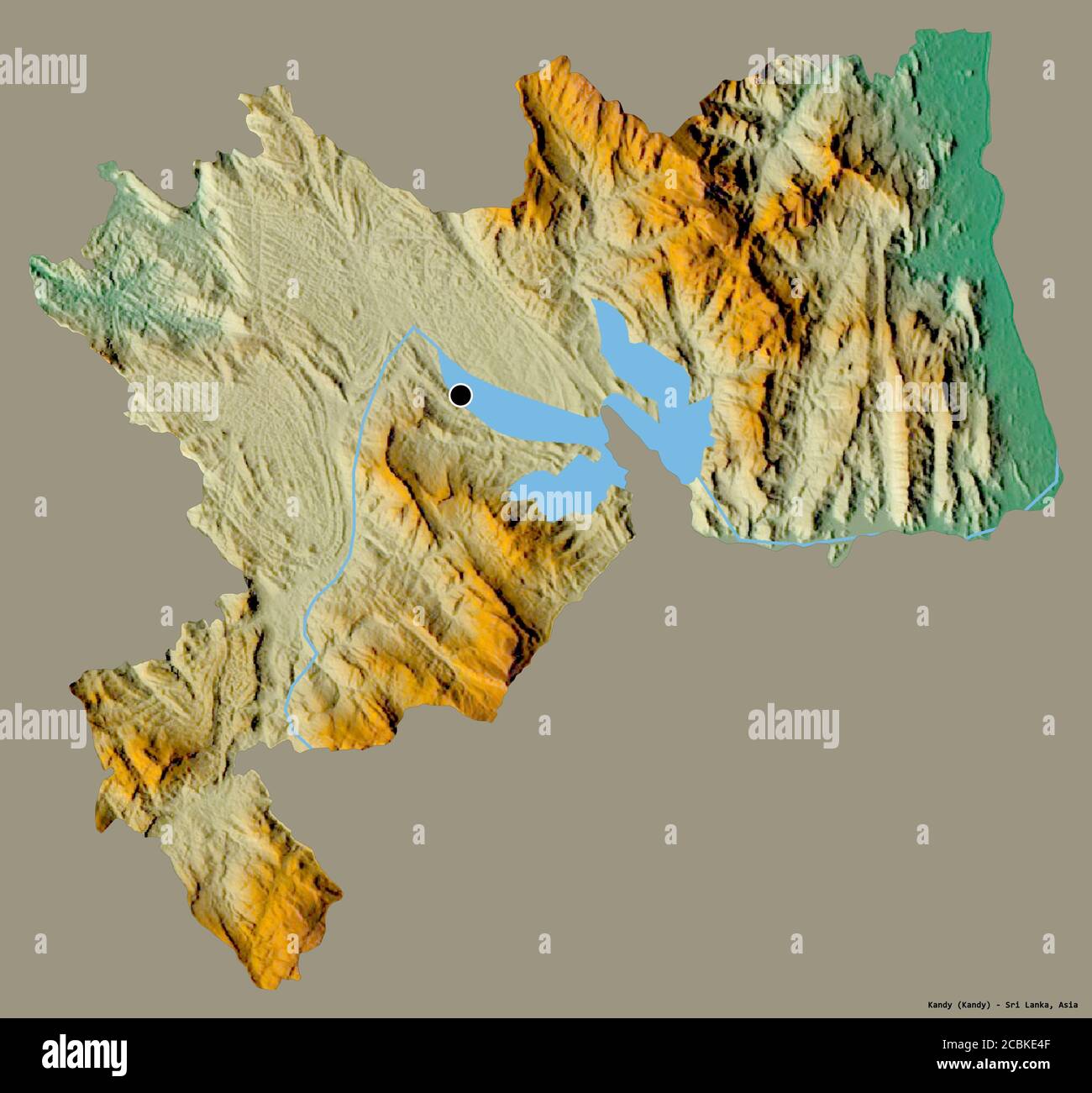 Shape of Kandy, district of Sri Lanka, with its capital isolated on a ...