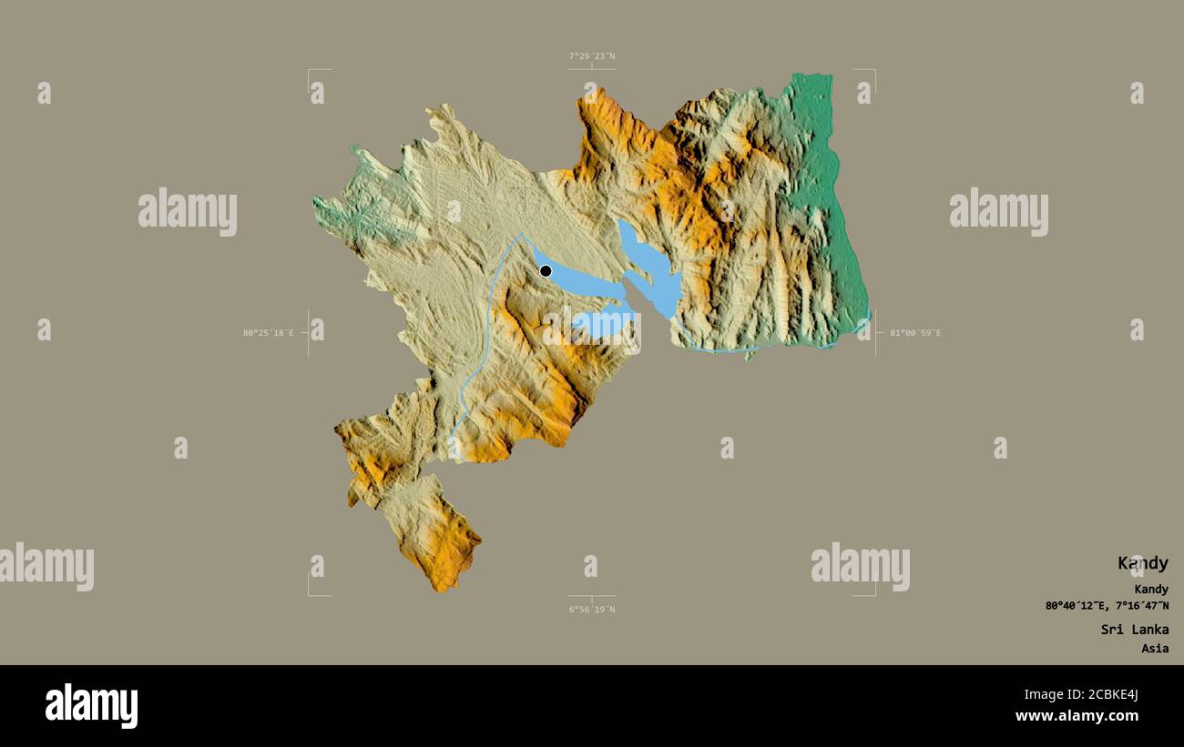Area of Kandy, district of Sri Lanka, isolated on a solid background in ...