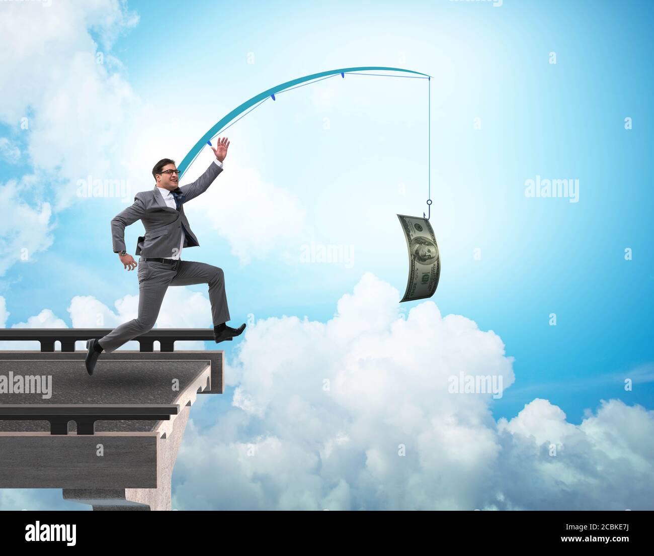 The businessman chasing money on fishing rod Stock Photo - Alamy