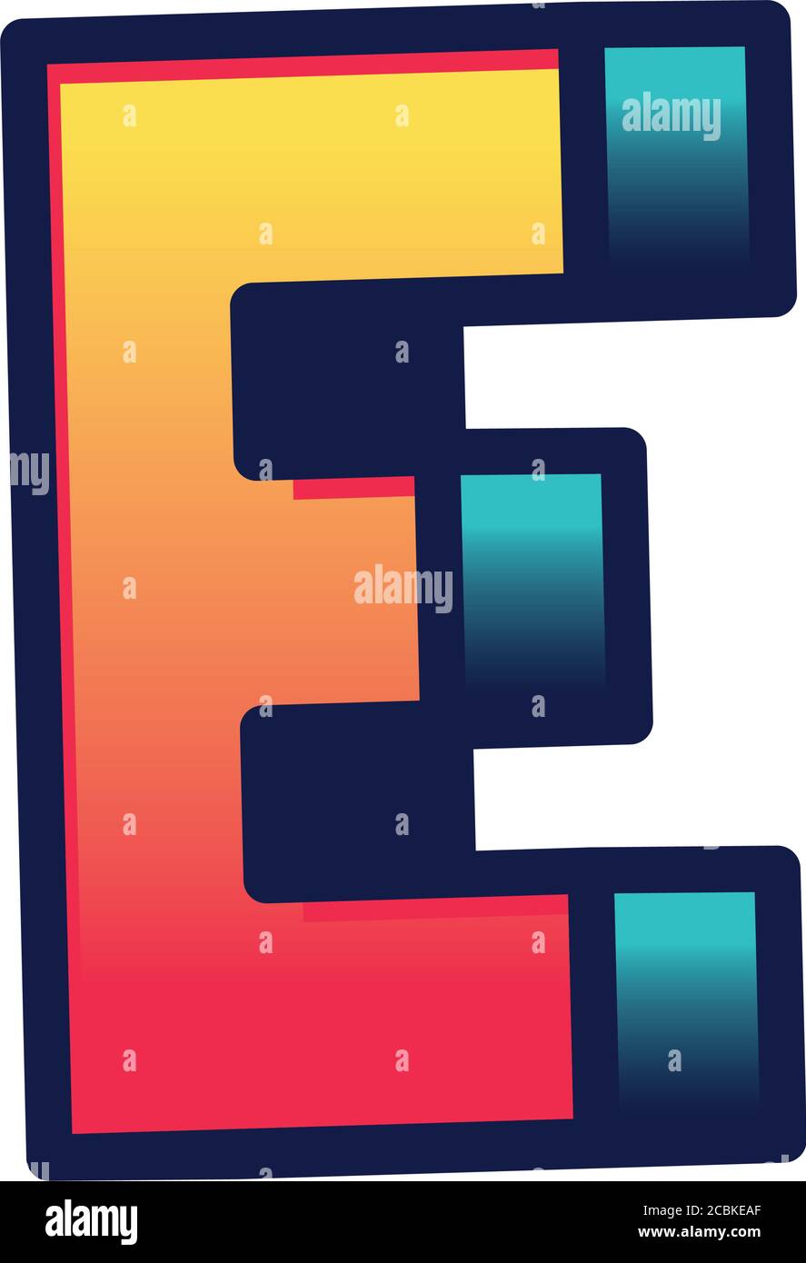 3d e gradient letter design, lettering typography retro and comic theme ...