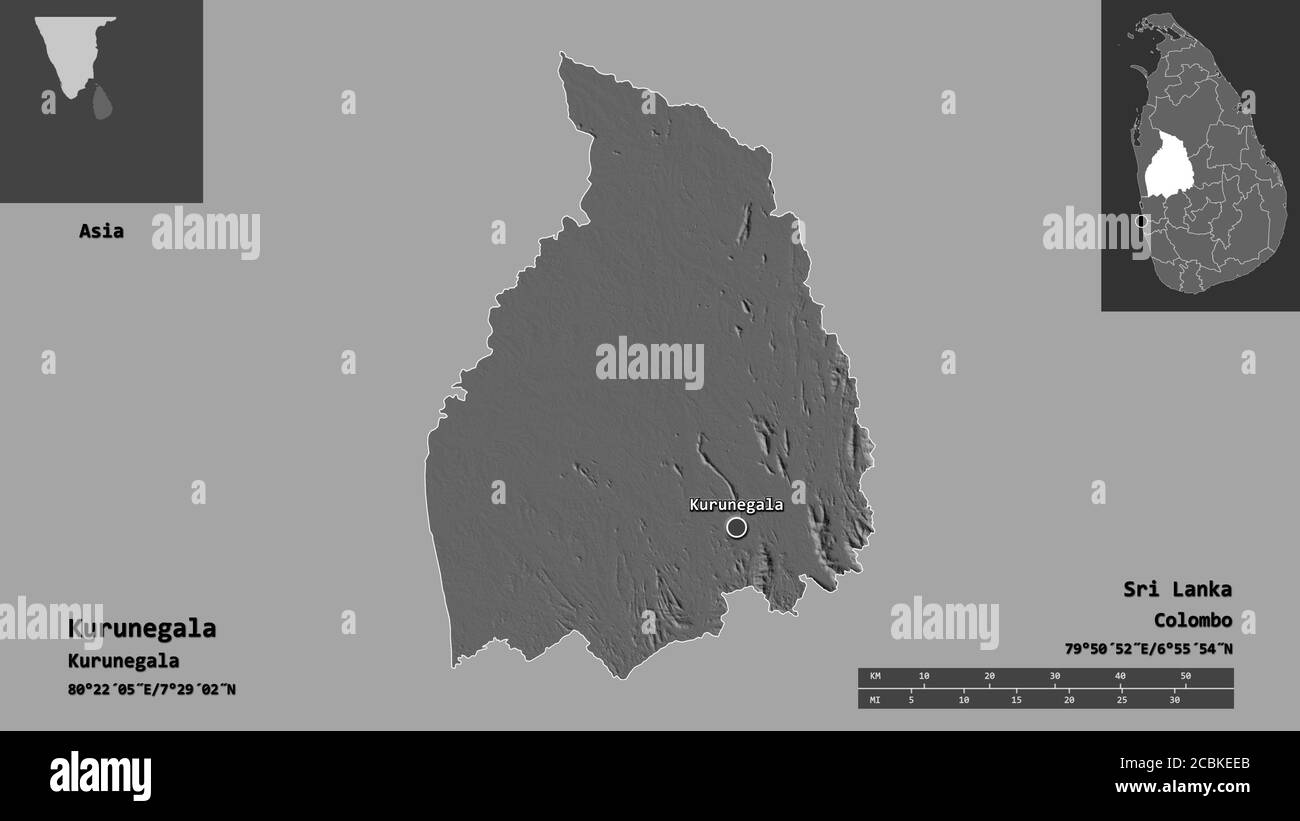 Shape of Kurunegala, district of Sri Lanka, and its capital. Distance ...