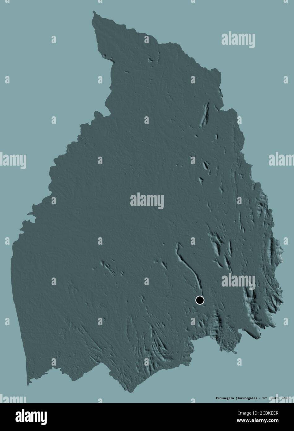 Shape of Kurunegala, district of Sri Lanka, with its capital isolated ...