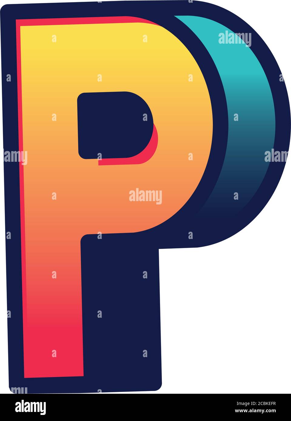 3d p gradient letter design, lettering typography retro and comic theme ...