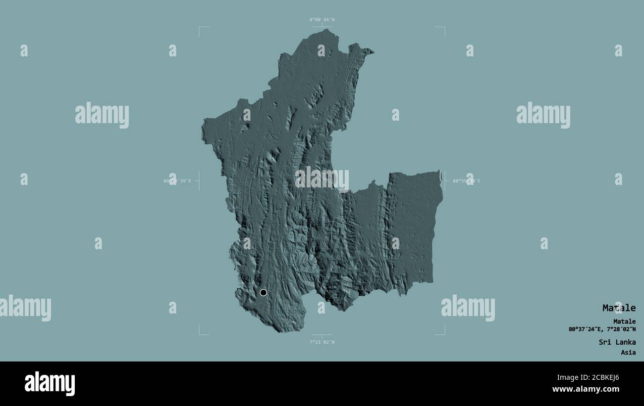 Area of Matale, district of Sri Lanka, isolated on a solid background ...