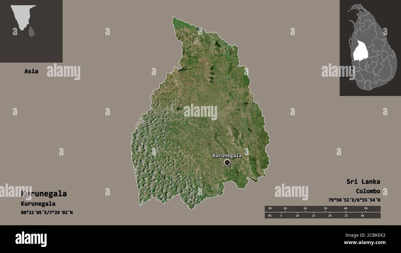 Shape of Kurunegala, district of Sri Lanka, and its capital. Distance ...