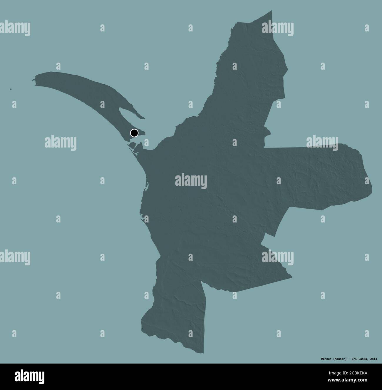 Shape of Mannar, district of Sri Lanka, with its capital isolated on a ...