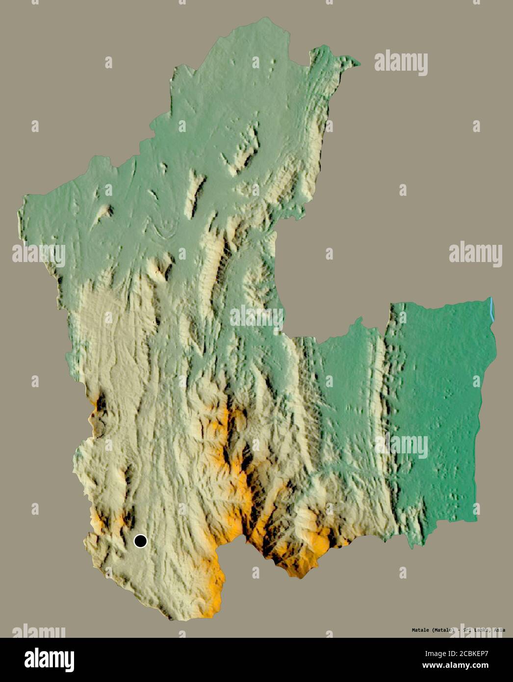 Shape of Matale, district of Sri Lanka, with its capital isolated on a ...