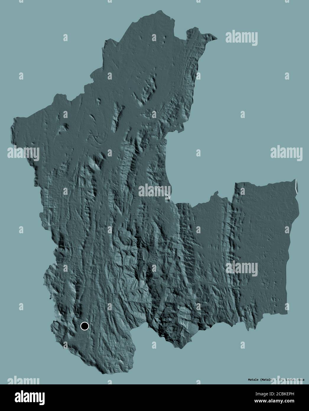 Shape of Matale, district of Sri Lanka, with its capital isolated on a ...