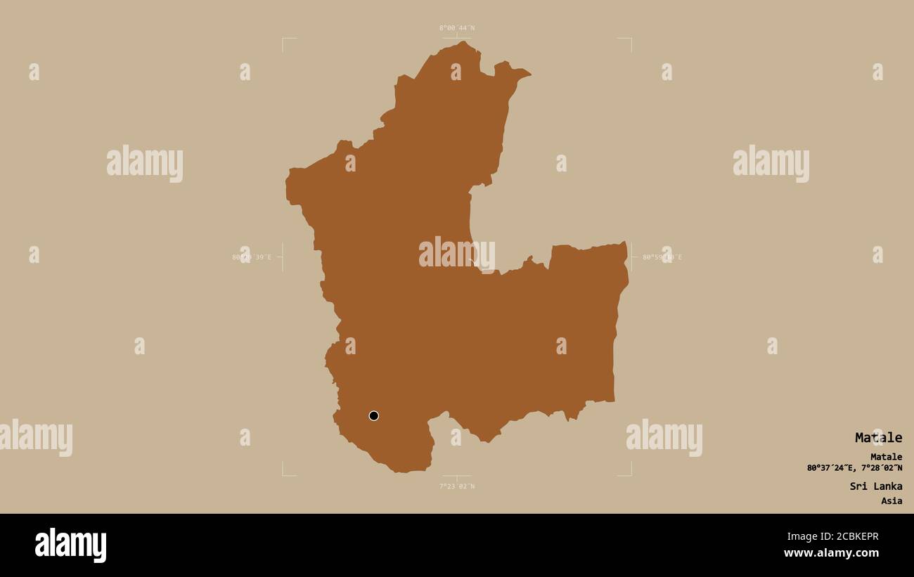 Area of Matale, district of Sri Lanka, isolated on a solid background ...