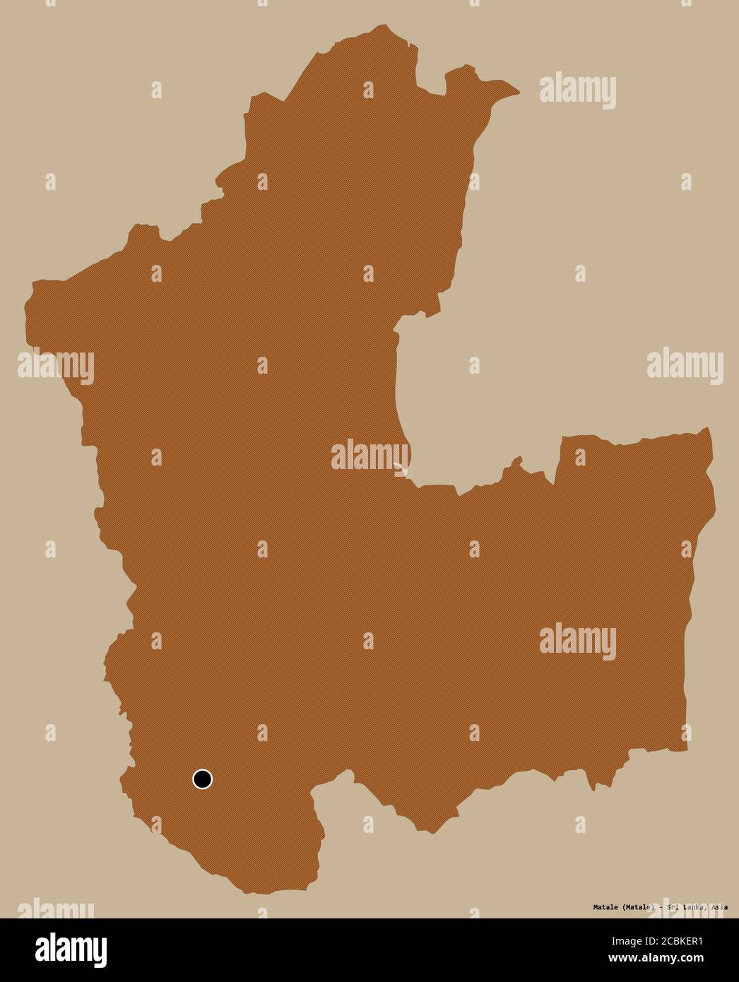 Shape of Matale, district of Sri Lanka, with its capital isolated on a ...