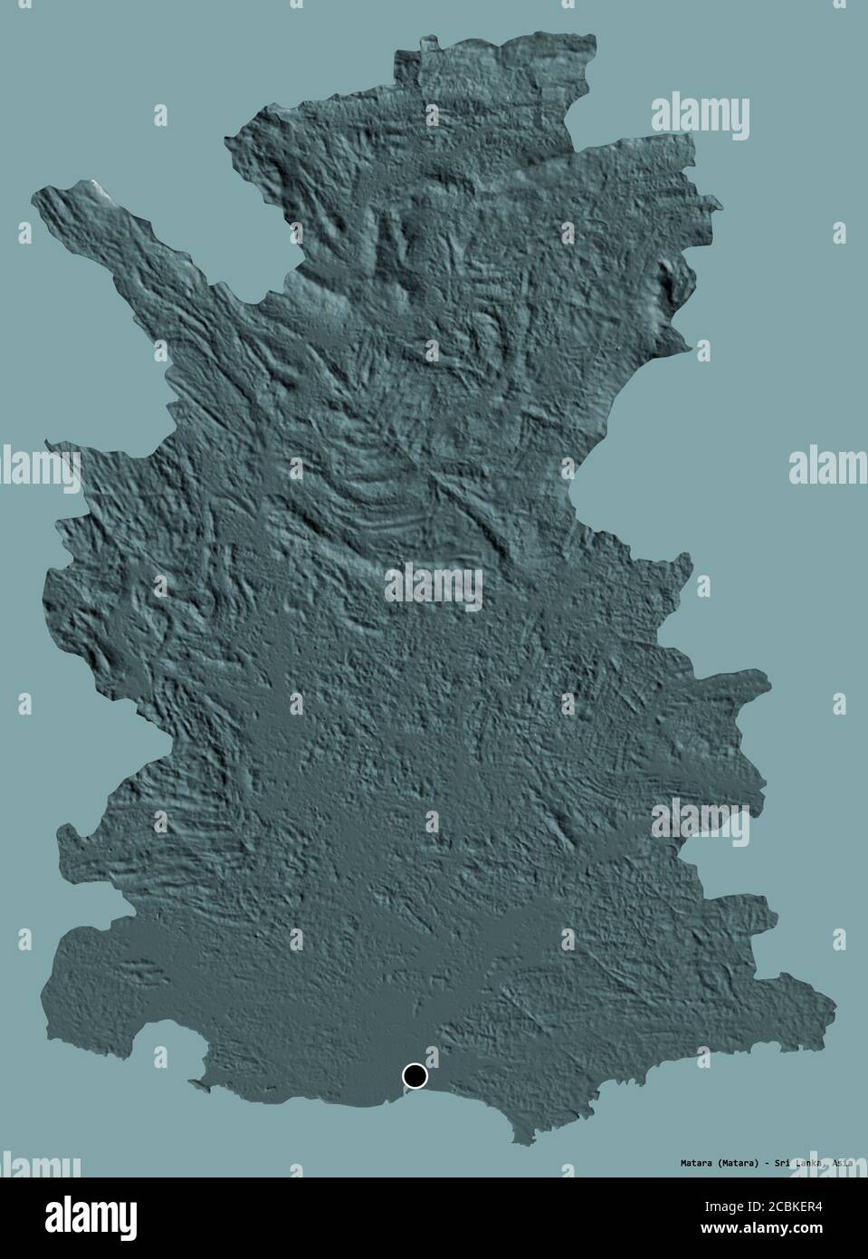 Shape of Matara, district of Sri Lanka, with its capital isolated on a ...