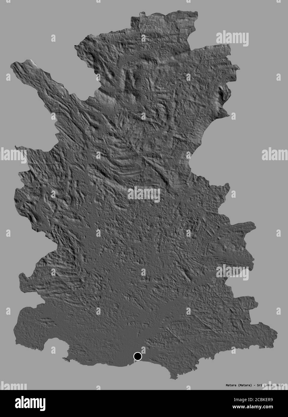 Shape of Matara, district of Sri Lanka, with its capital isolated on a ...