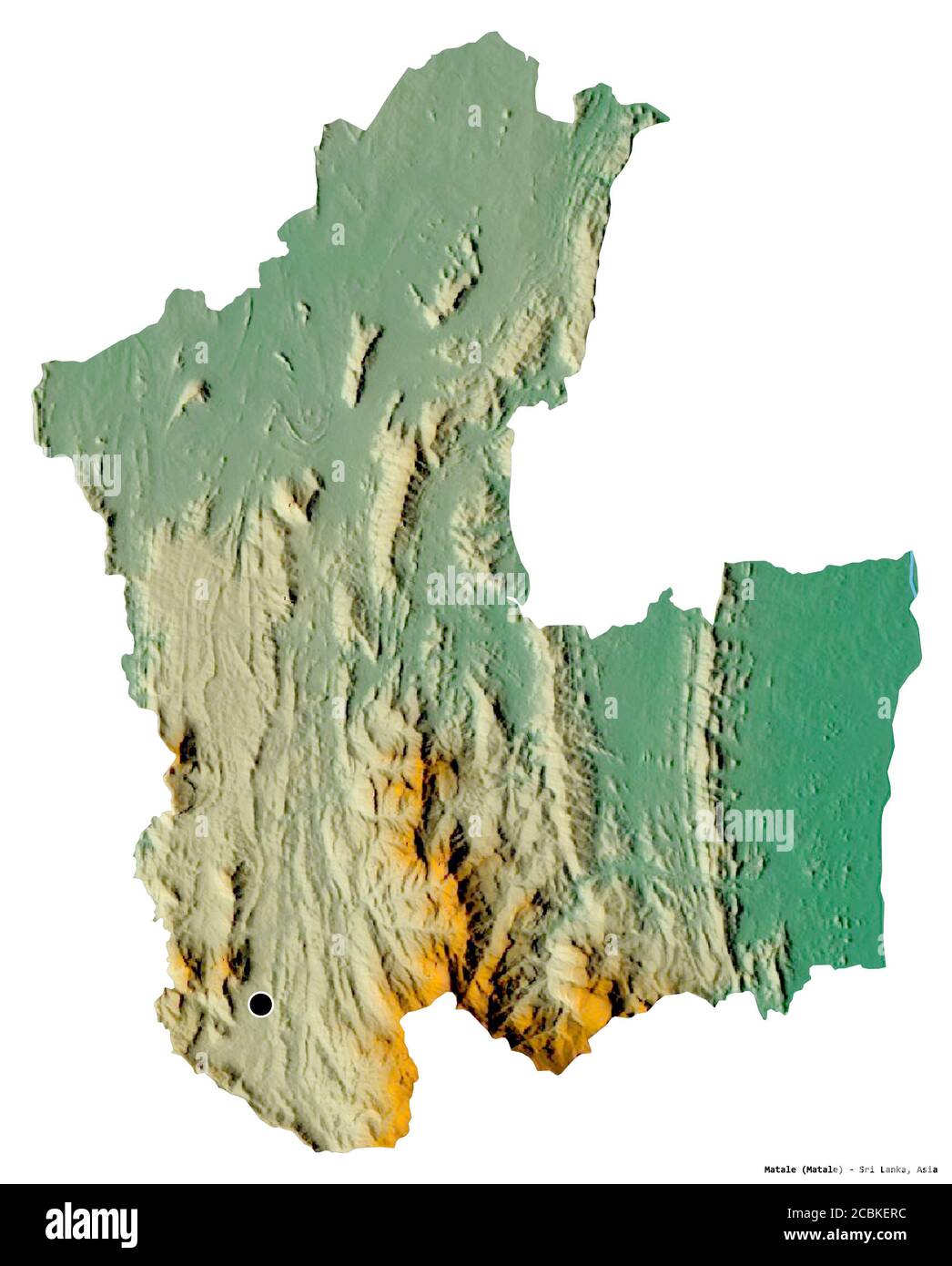 Shape of Matale, district of Sri Lanka, with its capital isolated on ...
