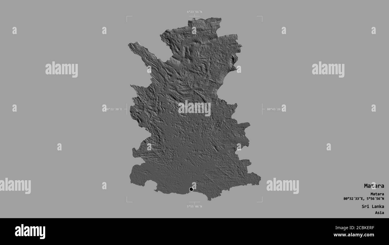 Area of Matara, district of Sri Lanka, isolated on a solid background ...