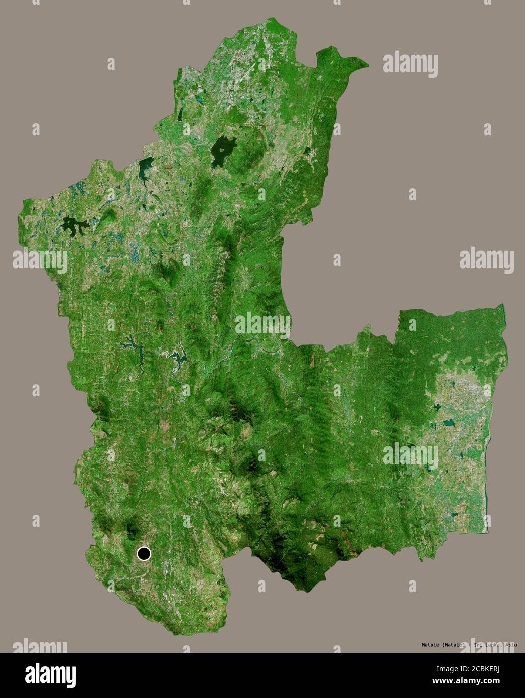 Shape of Matale, district of Sri Lanka, with its capital isolated on a ...