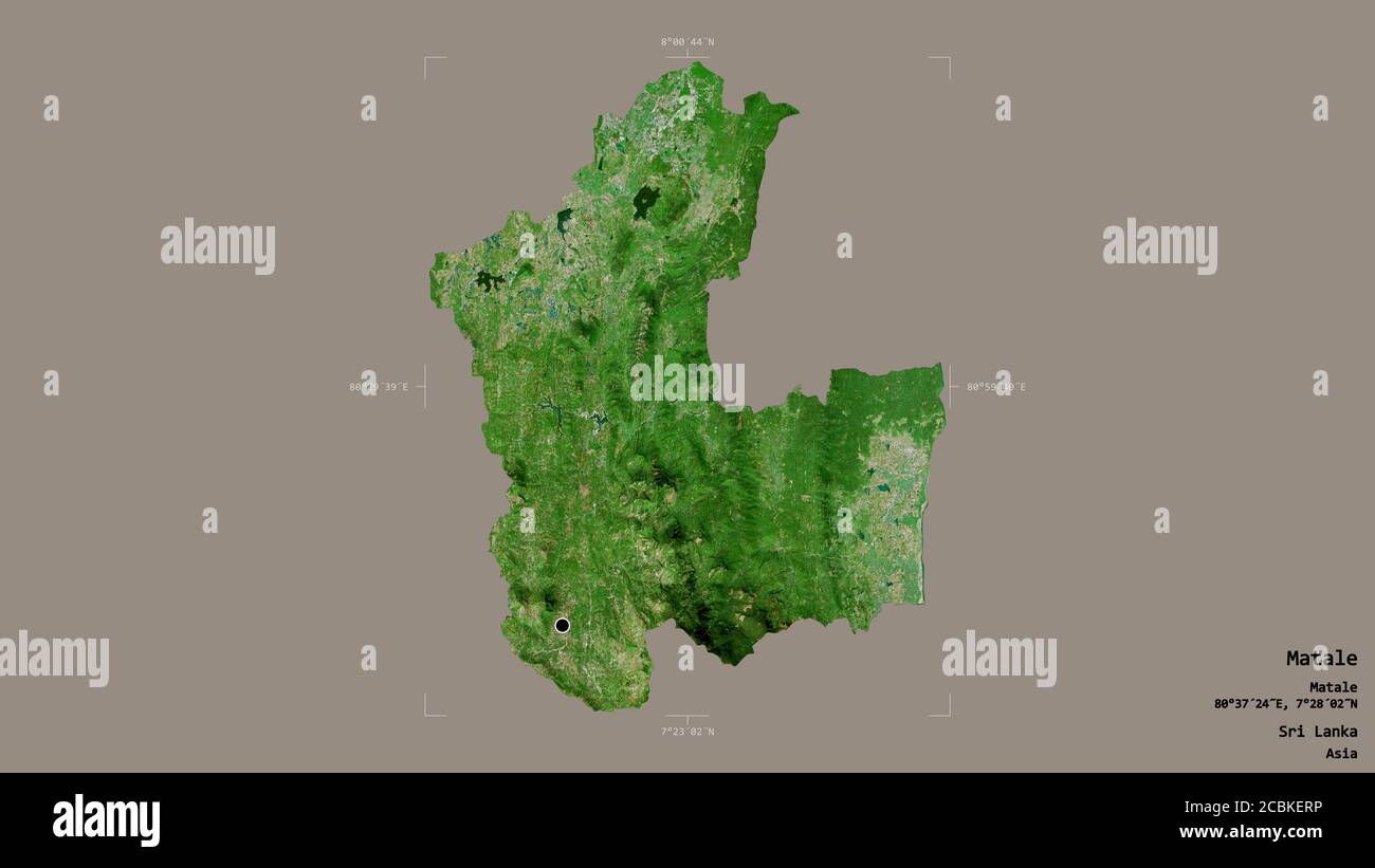 Area of Matale, district of Sri Lanka, isolated on a solid background ...