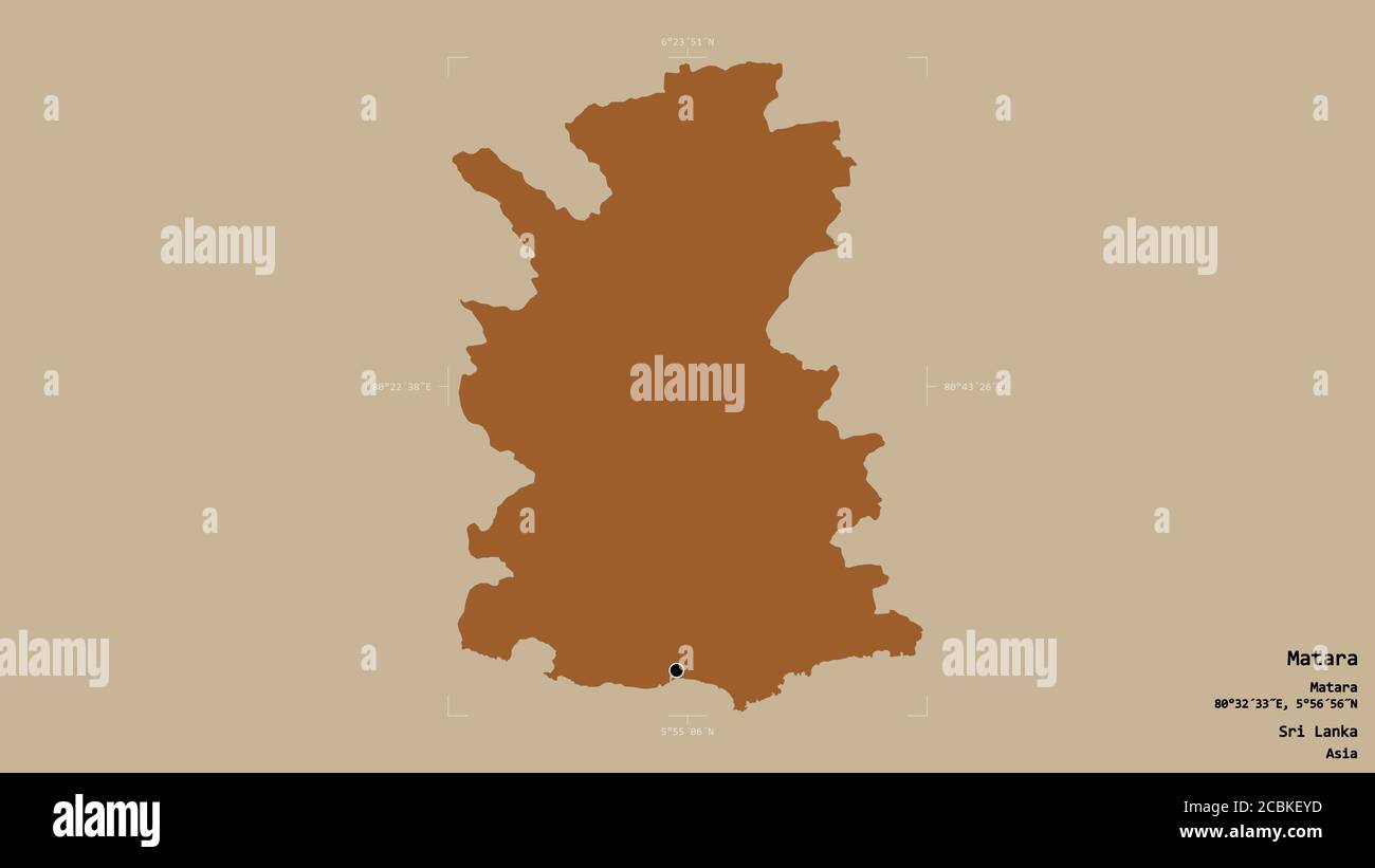 Area of Matara, district of Sri Lanka, isolated on a solid background ...