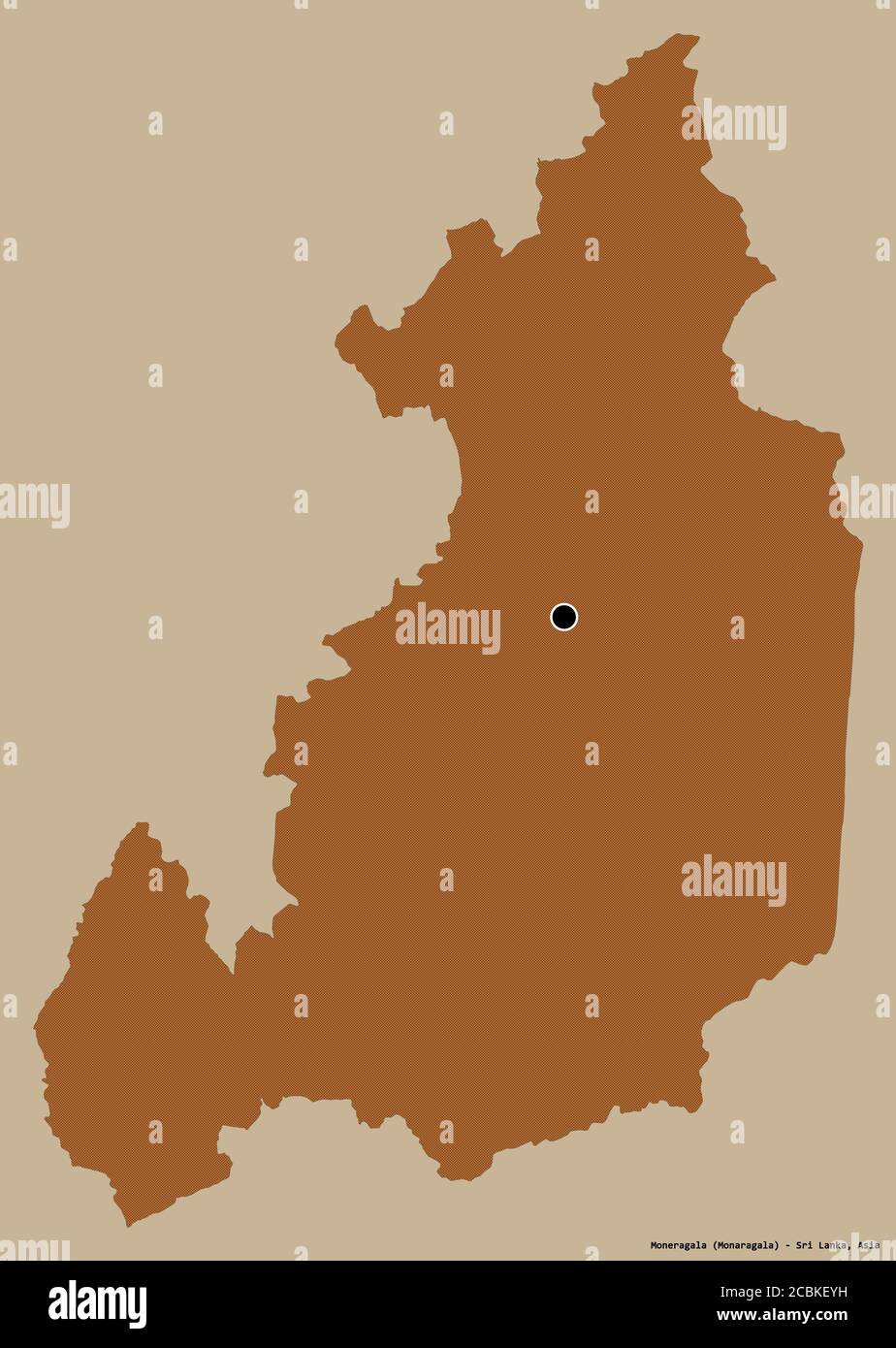 Shape of Moneragala, district of Sri Lanka, with its capital isolated ...