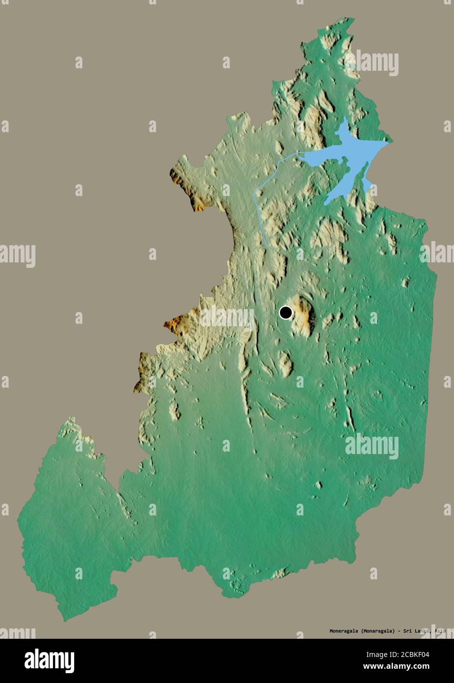 Shape of Moneragala, district of Sri Lanka, with its capital isolated ...
