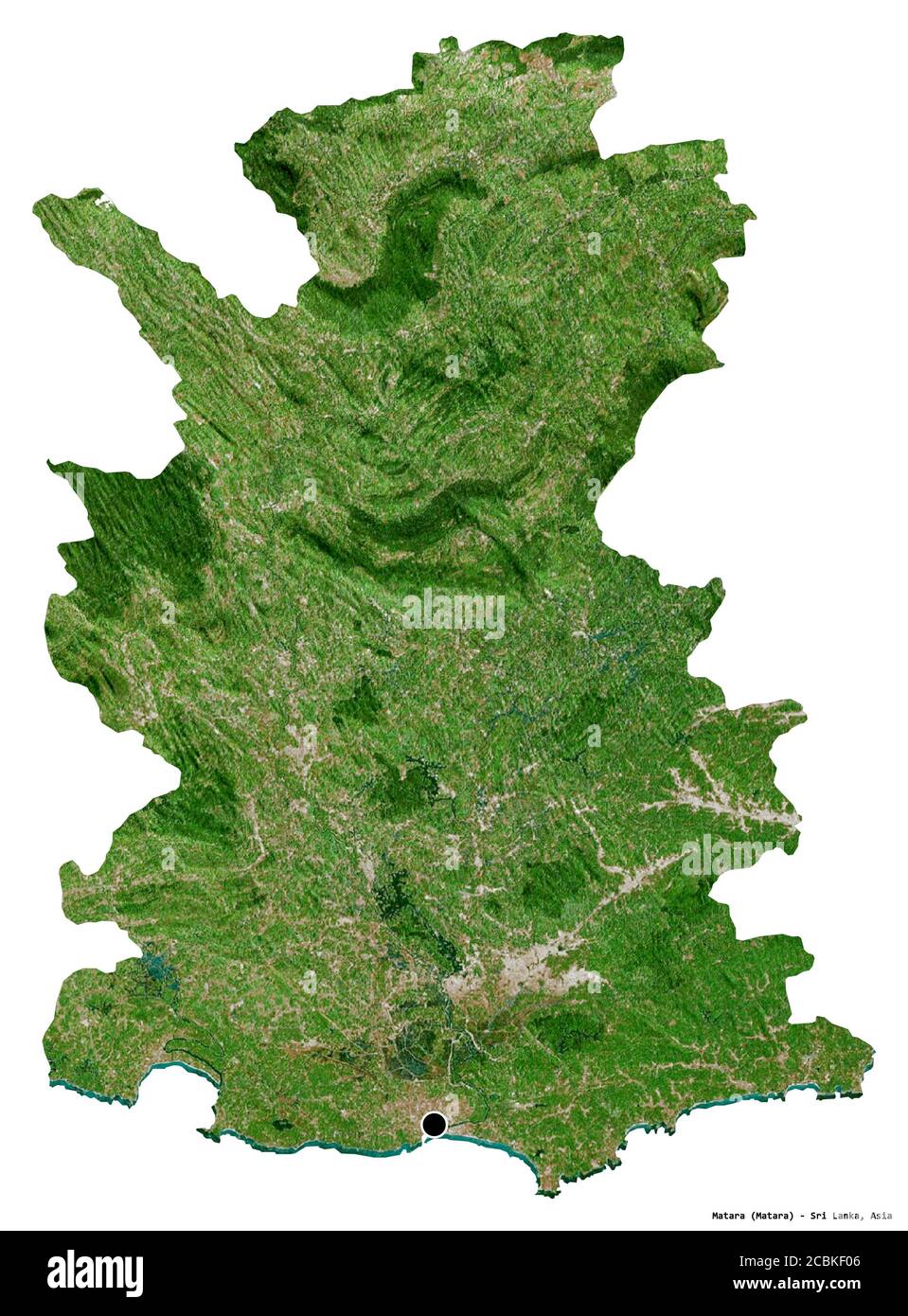 Shape of Matara, district of Sri Lanka, with its capital isolated on ...